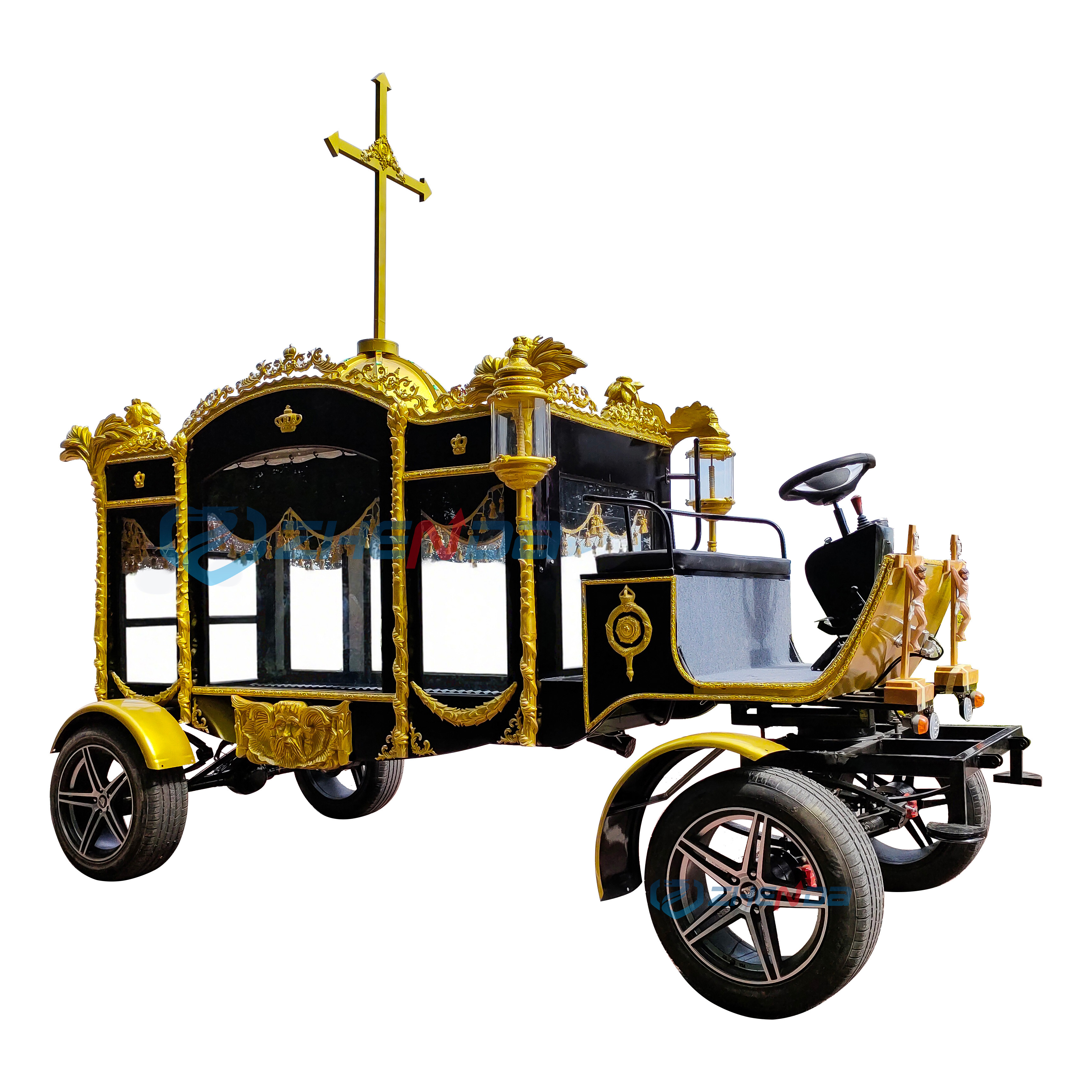 Decorative Black and Gold Funeral Hearse Ornate Electric Hearse Car ...